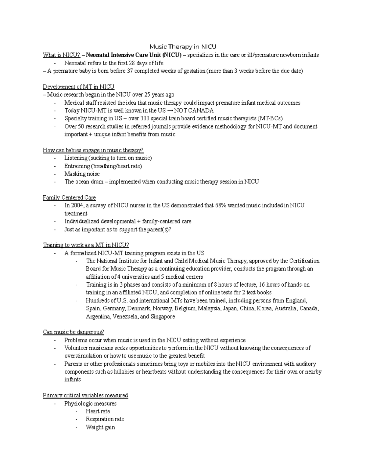 Music Therapy in NICU - notes - Music Therapy in NICU What is NICU ...