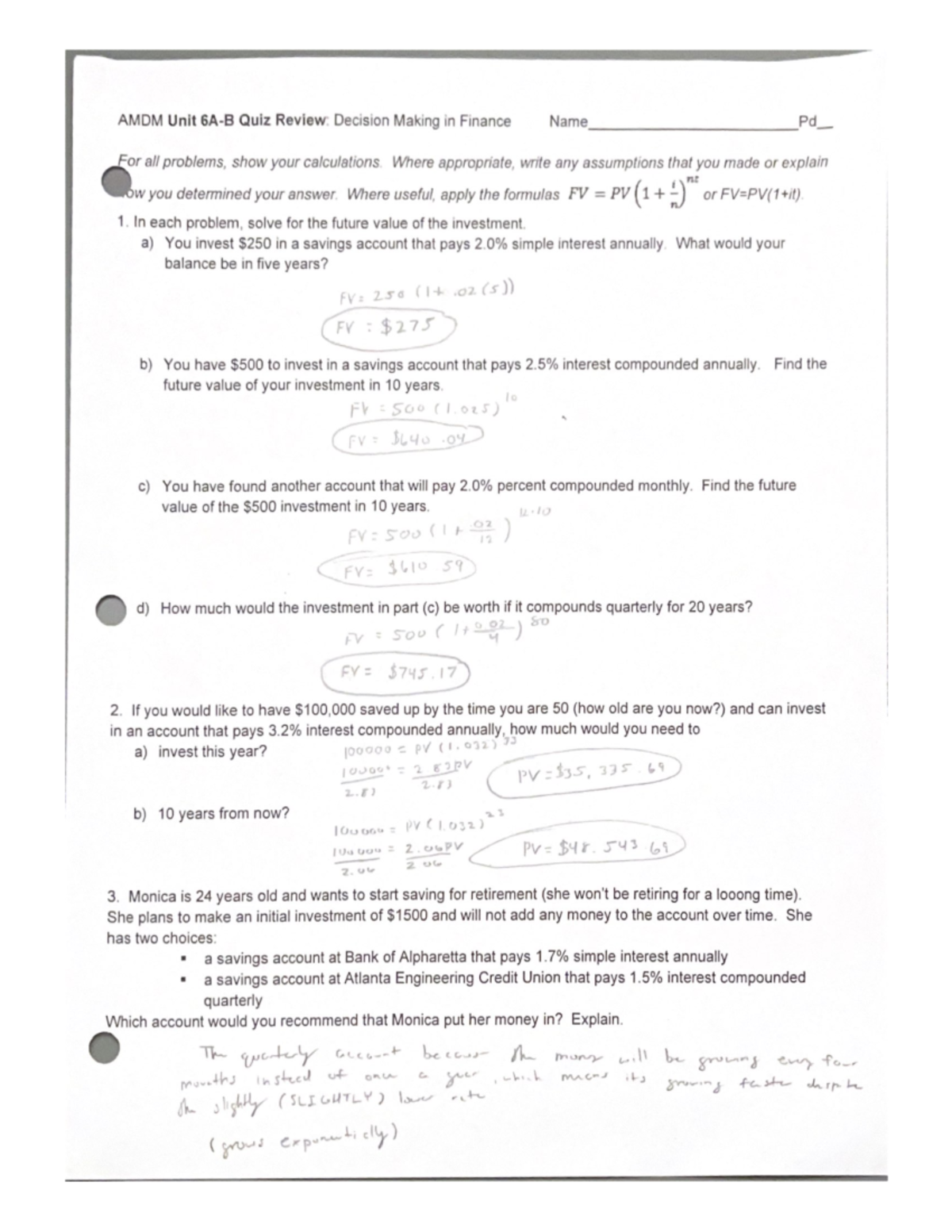 AMDM Future Value of Investments Quiz Reviee - Studocu
