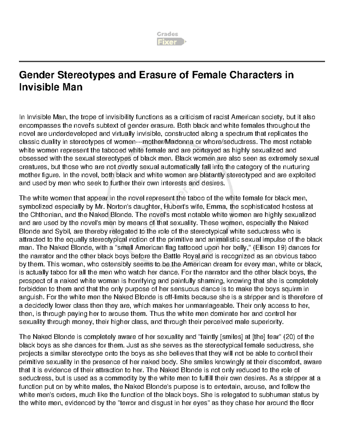 Gender Stereotypes and Erasure of Female Characters in Invisible Man ...