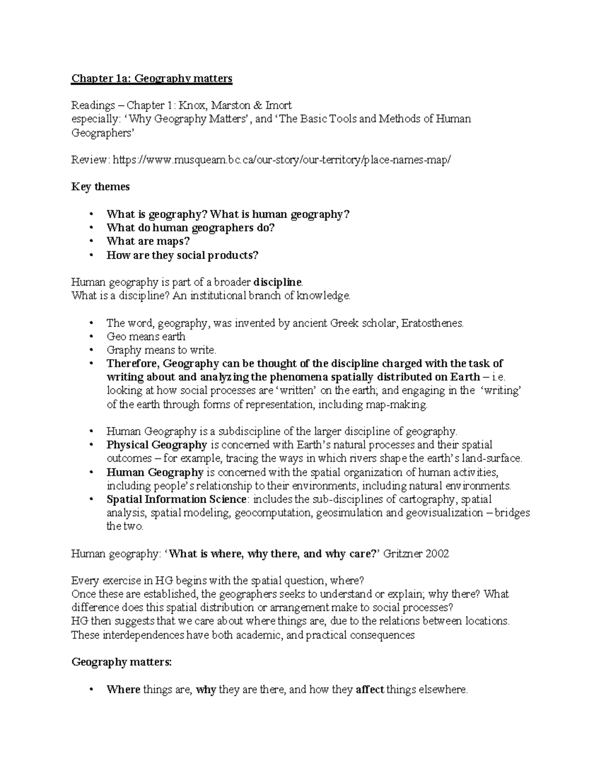 Lecture 1a Sum - Chapter 1a: Geography matters Readings – Chapter 1 ...