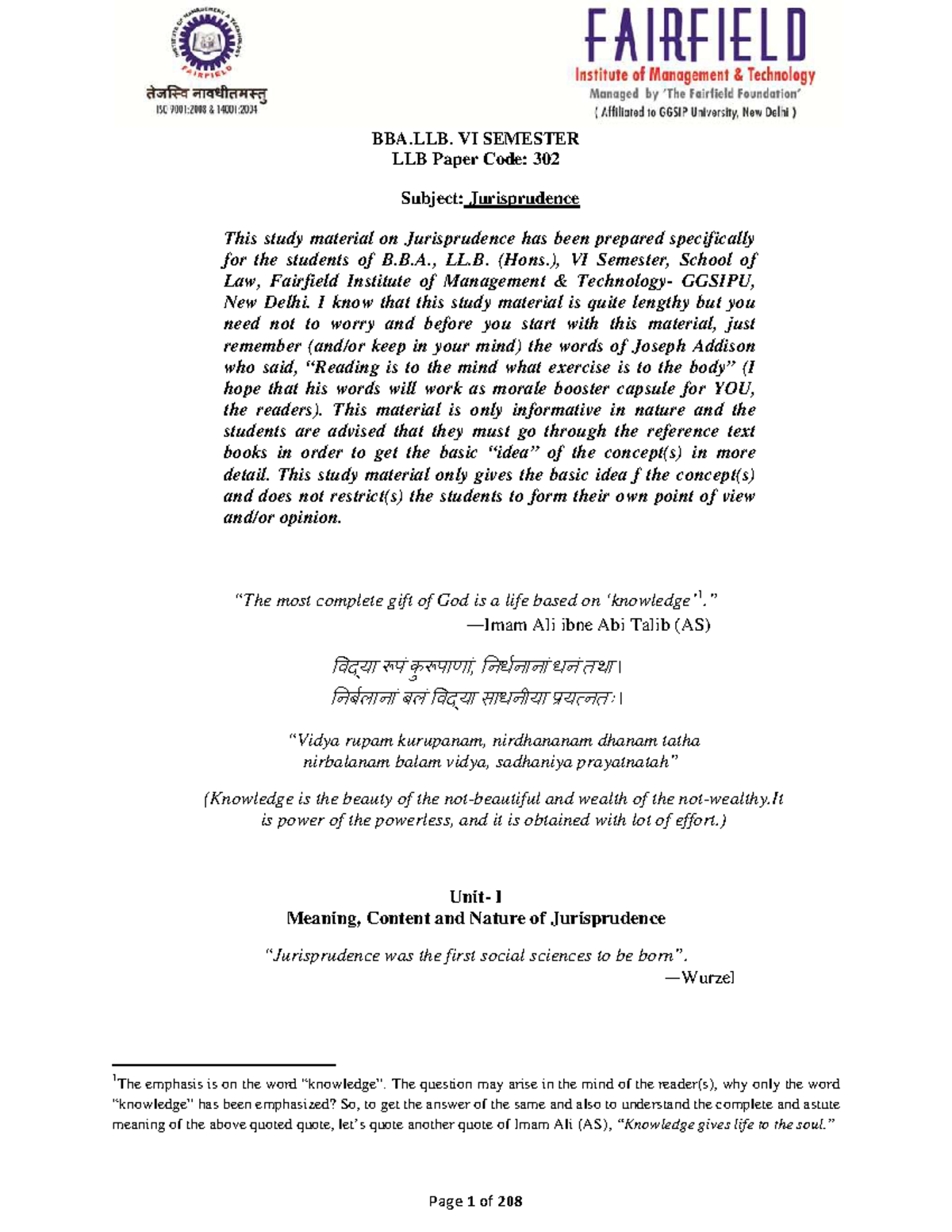 Jurisprudence-notes- Easy Notes LLB - BBA. VI SEMESTER LLB Paper Code ...