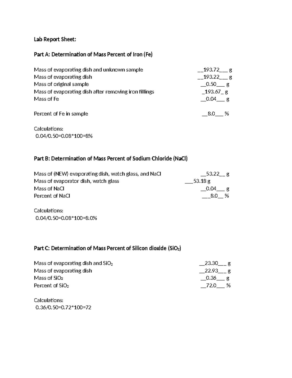 Lab+Report+Sheet 2 copy copy - Lab Report Sheet: Part A: Determination ...