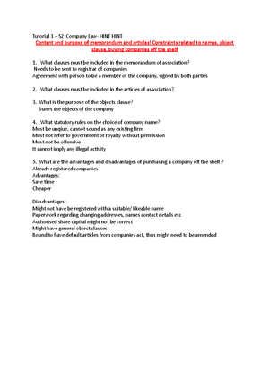 exclusion clause tutorial - Tutorial 2 – Company Law – Exclusion Clauses Graham in practice as ...