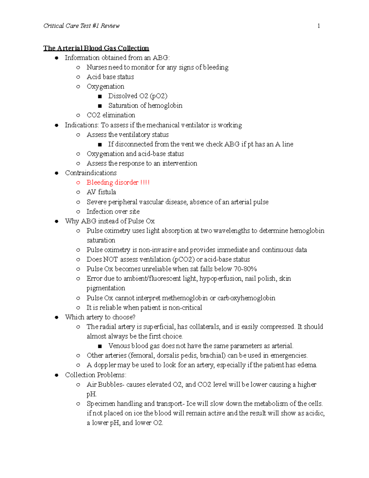 Critical Care RESPIRATORY - The Arterial Blood Gas Collection ...