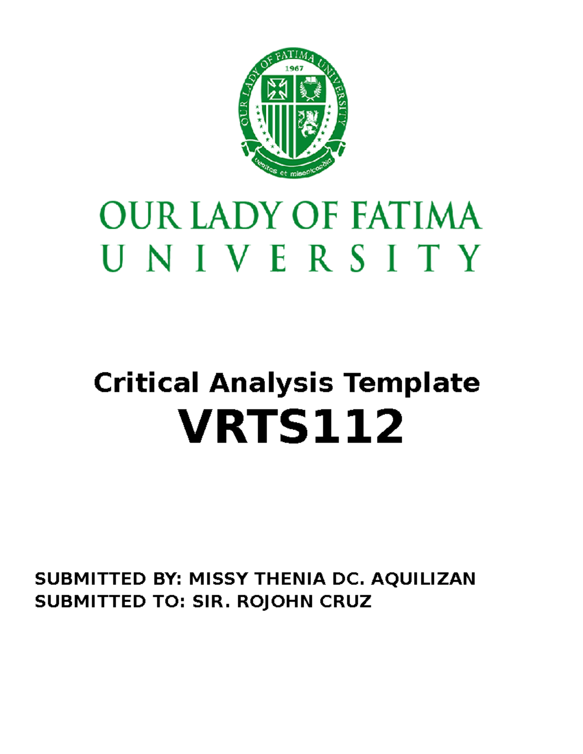 Our Lady Of Fatima University Logo