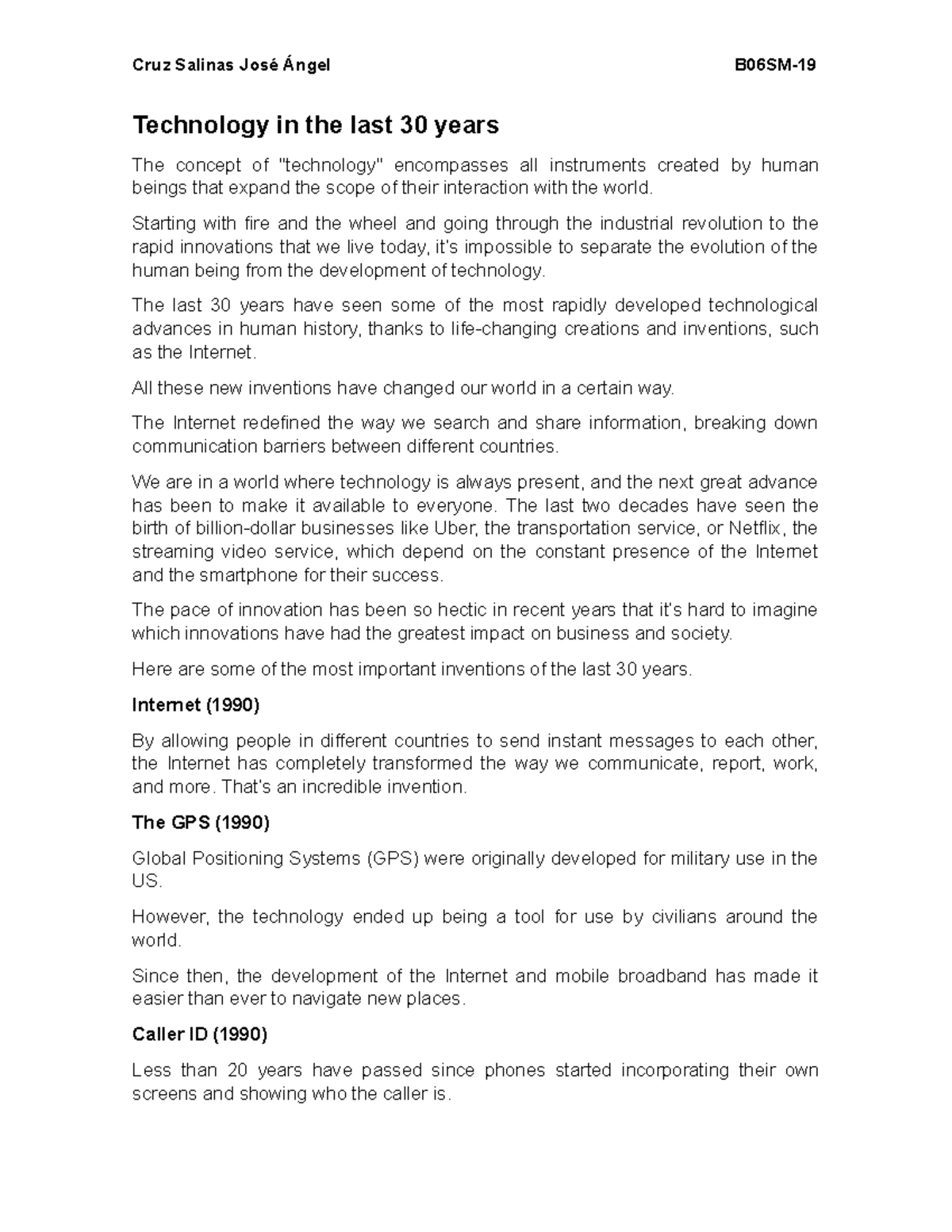 Technology in the last 30 years - Cruz Salinas José Ángel B06SM ...