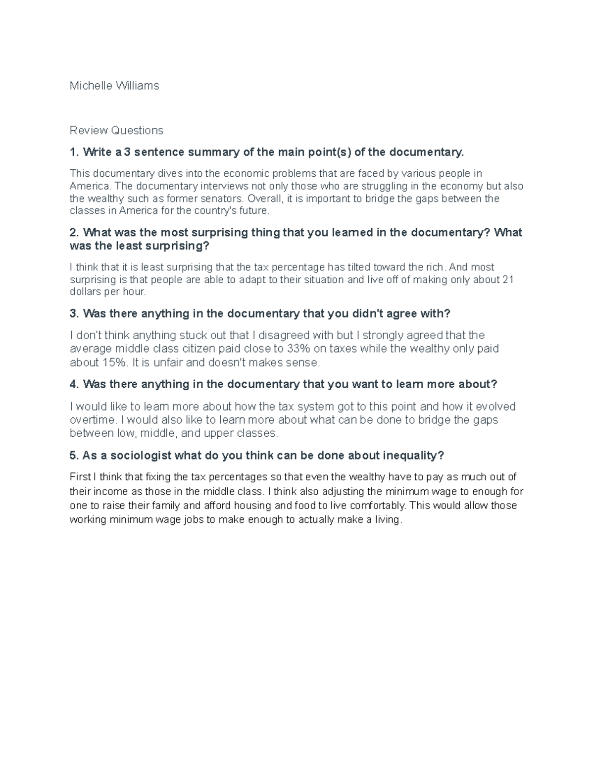 Inequality for all documentary notes - Michelle Williams Review ...