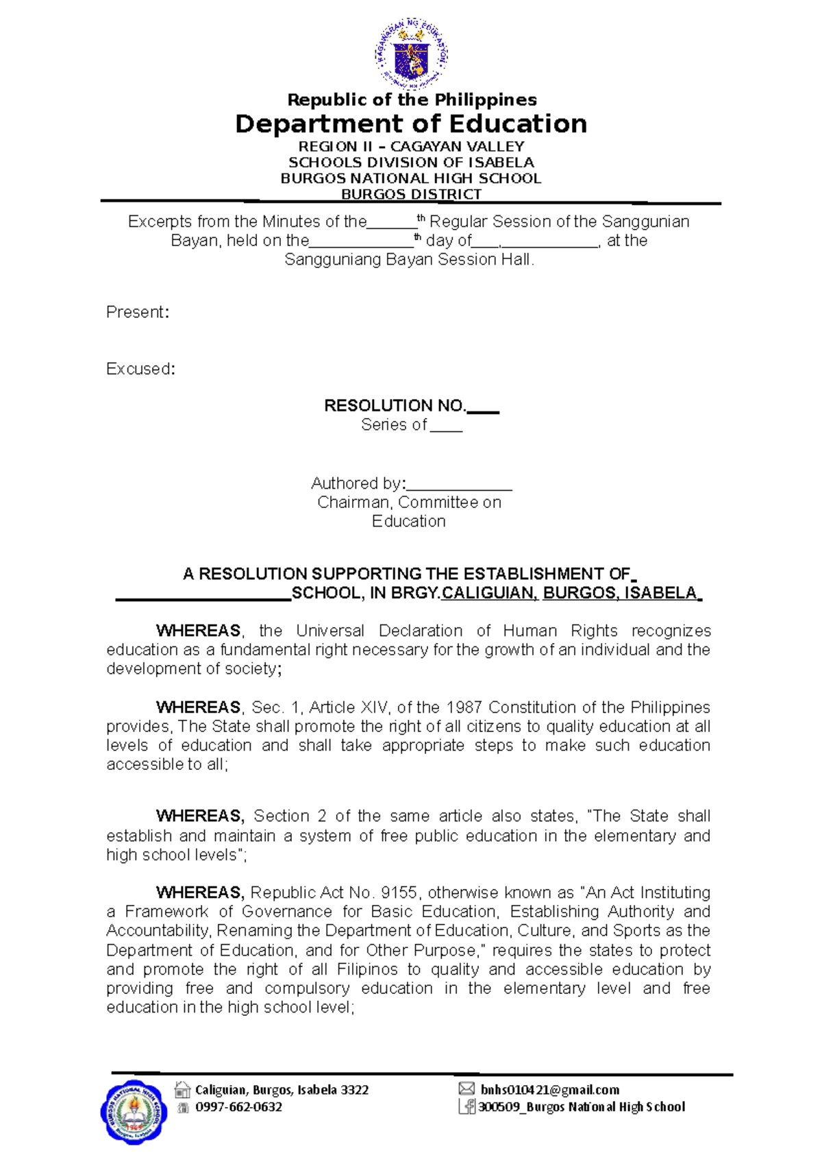 Resolution - WEHE - Republic of the Philippines Department of Education ...