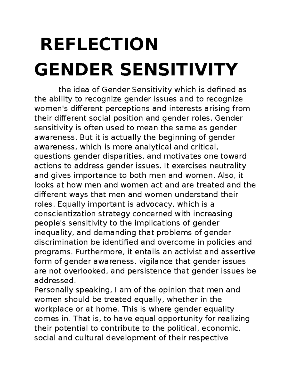 Reflection.docx Kaecee Galeno - REFLECTION GENDER SENSITIVITY the idea ...