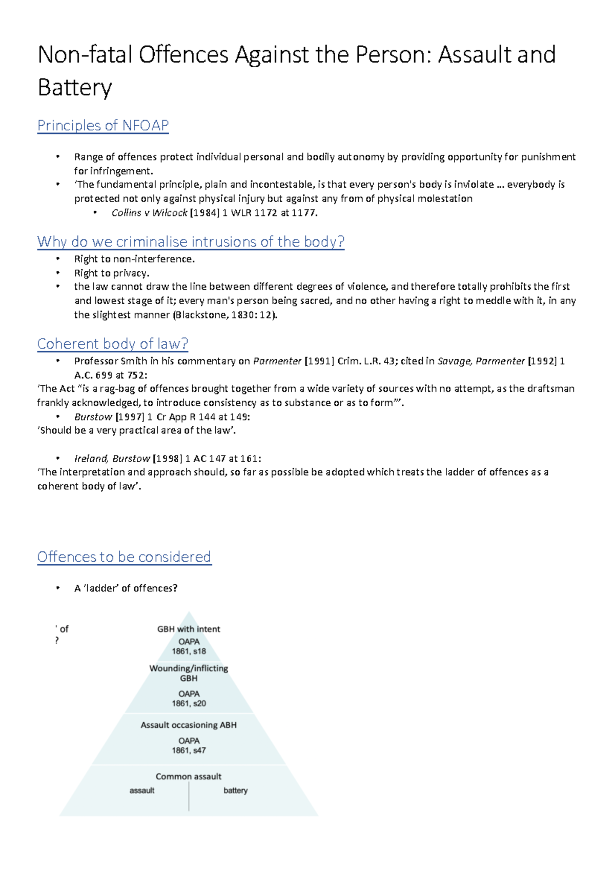 Non fatal Offences Against the Person Assault and Battery Lecture 3 ...