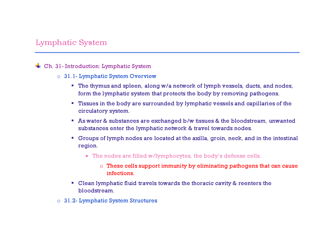Ch. 31-33- Lymphatic System - Lymphatic System Ch. 31- Introduction ...