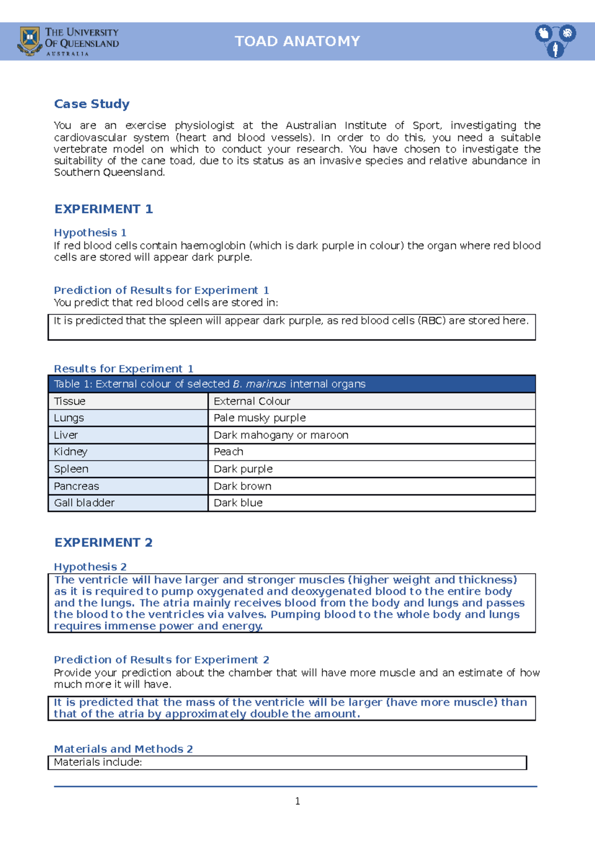 Toad anatomy prac - TOAD ANATOMY Case Study You are an exercise ...