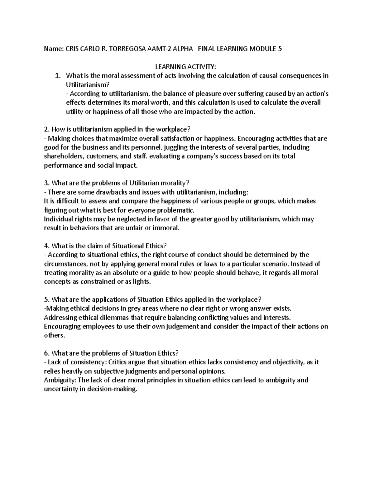 Torregosa Module 5 - notes - Name: CRIS CARLO R. TORREGOSA AAMT-2 ALPHA ...