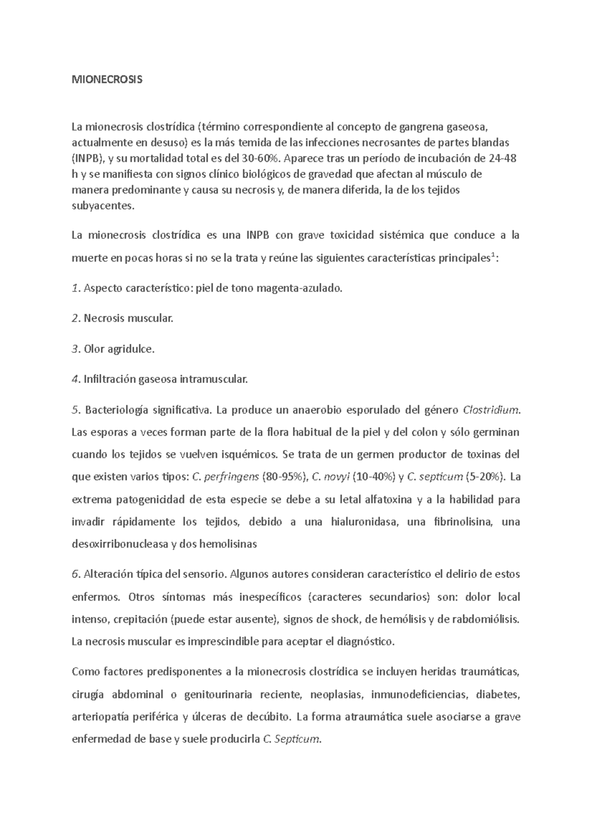 Mionecrosis o Gangrena Gaseosa - MIONECROSIS La mionecrosis clostrídica ...