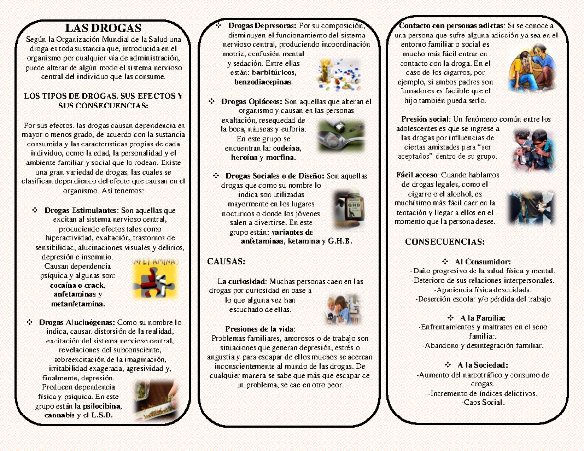 Triptico Drogas Abril 2024 - LAS DROGAS Según la Organización Mundial ...