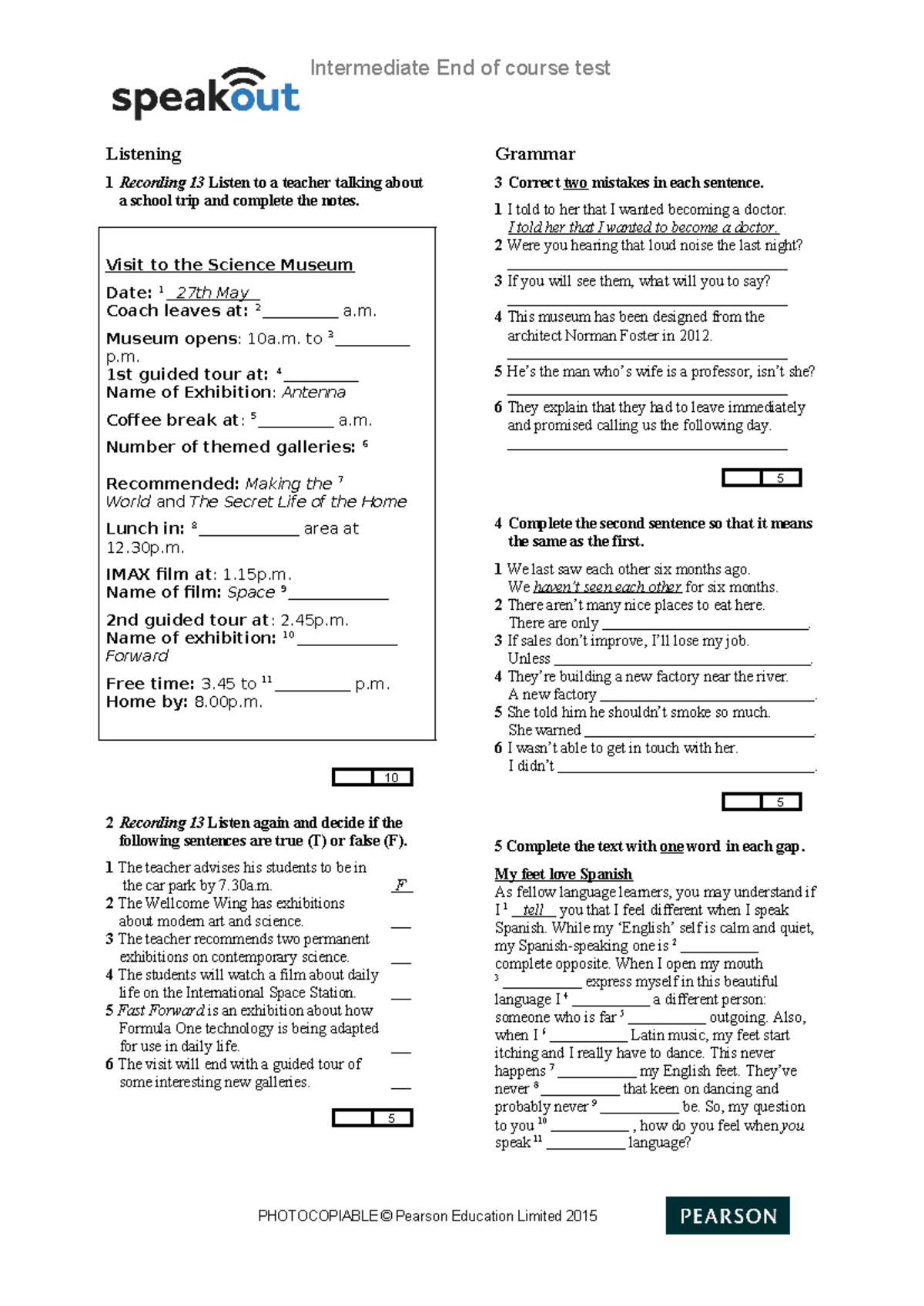 SO2nd ED INT End of course test - Listening 1 Recording 13 Listen to a ...