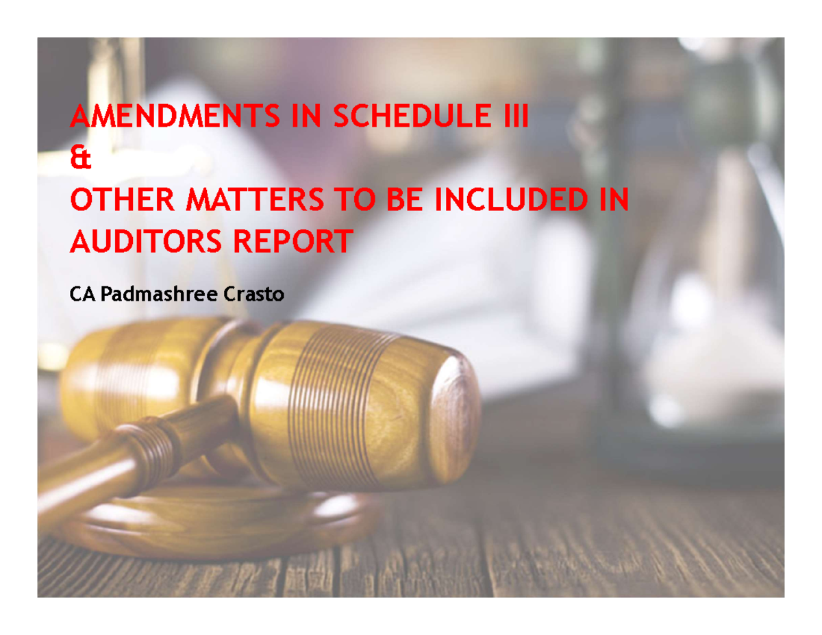 Sch III Amendment reporting - AMENDMENTS IN SCHEDULE III & OTHER ...