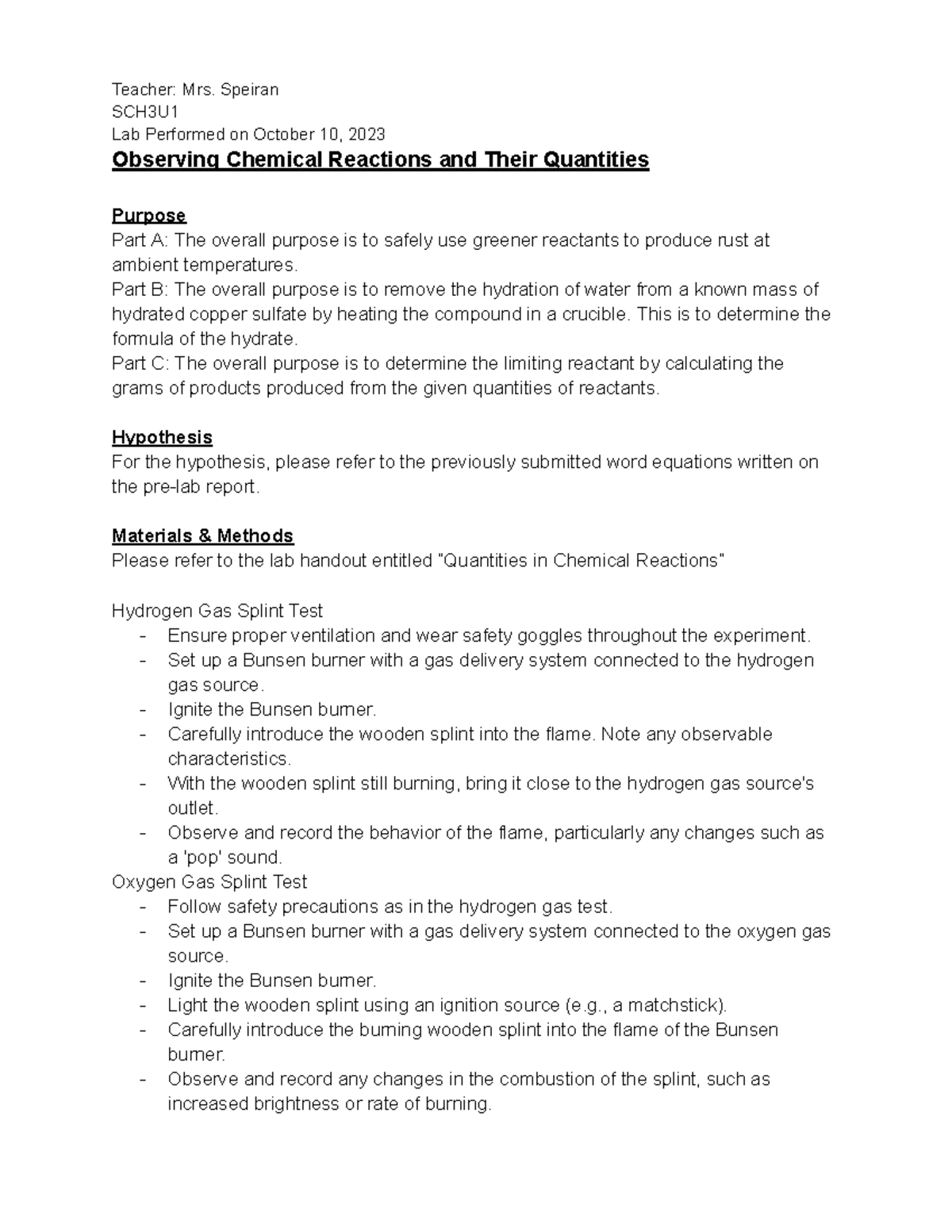 Formal Lab #1 - Quantities in Chemical Reactions - Google Docs ...
