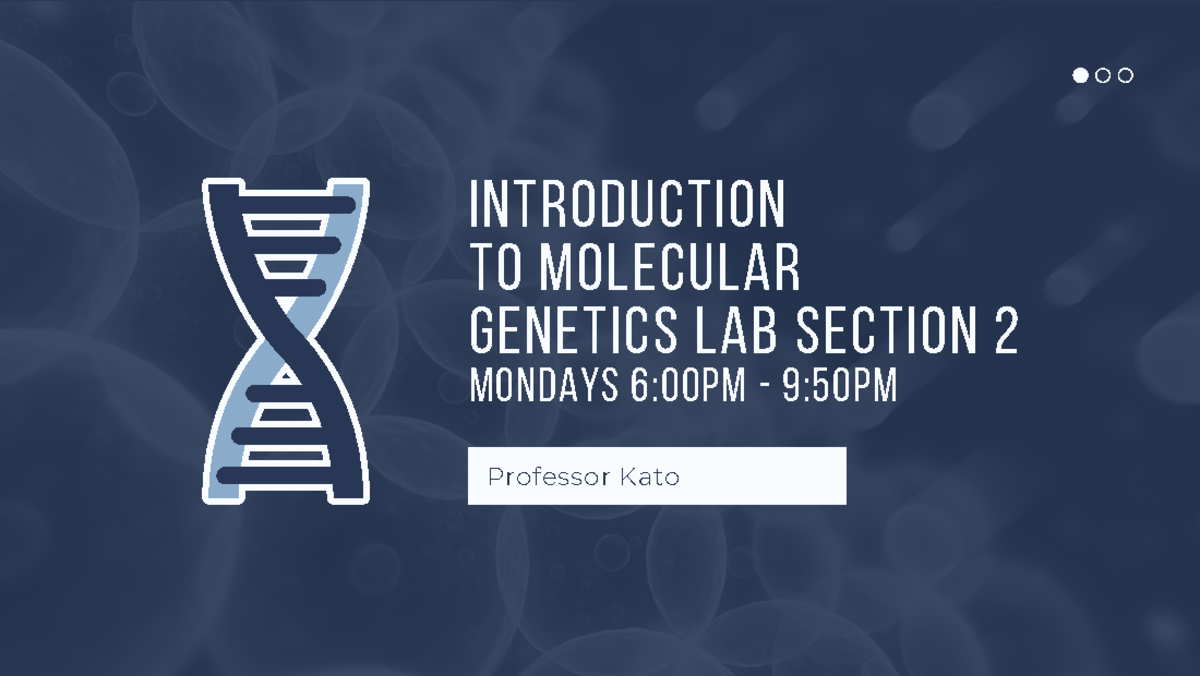 bio lecture notes - INTRODUCTION TO MOLECULAR GENETICS LAB SECTION 2 ...