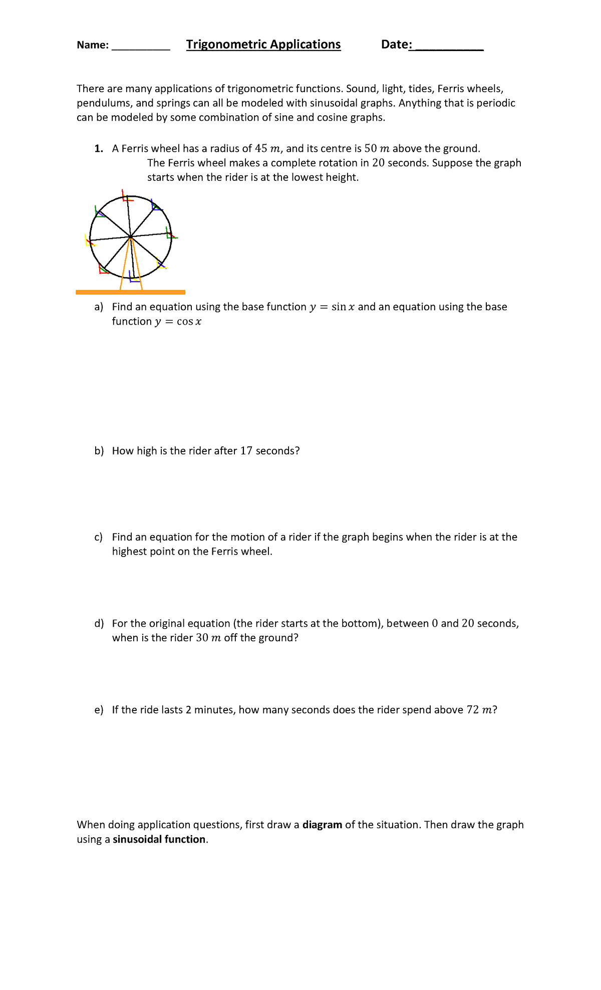 Trig practice worksheet - Name: __________ Trigonometric Applications ...