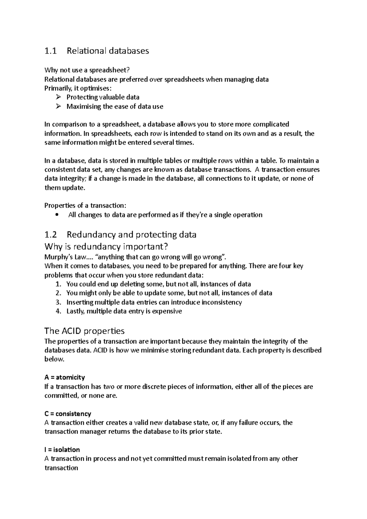 Topic 1 relational databases - 031061 - Studocu