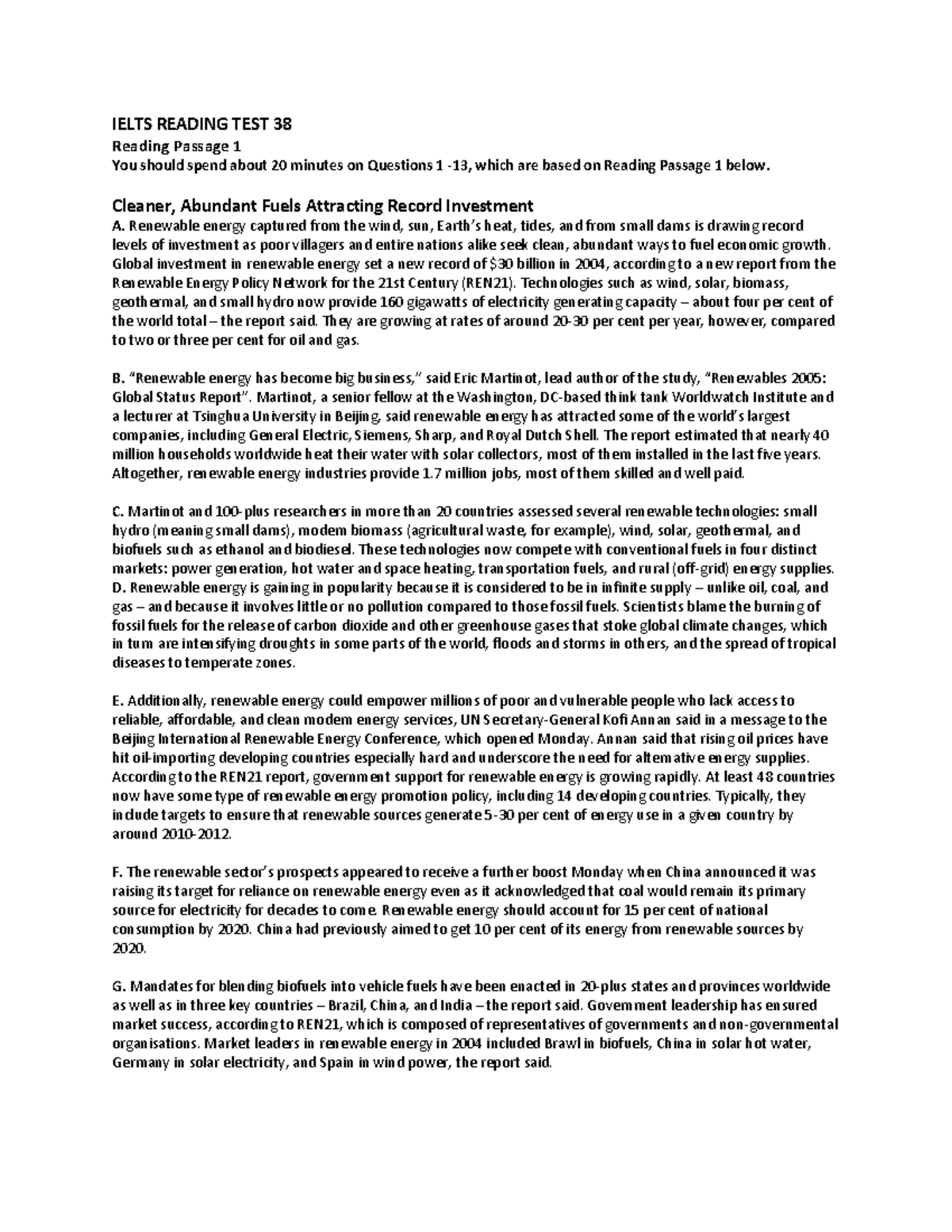 Ielts Reading TEST 38 - IELTS READING TEST 38 Reading Passage 1 You ...