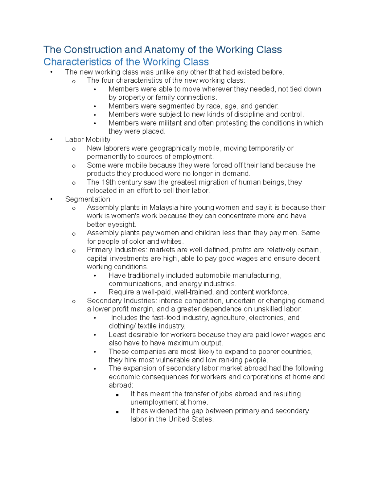 Chapter 2 Notes - The Construction and Anatomy of the Working Class ...