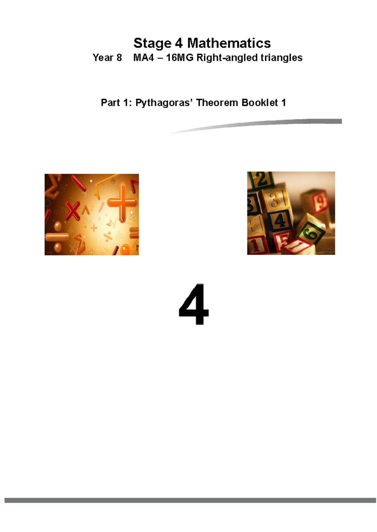 Pythagoras' Theorem Booklet 1 STANDARD 1 - Stage 4 Mathematics Year 8 ...