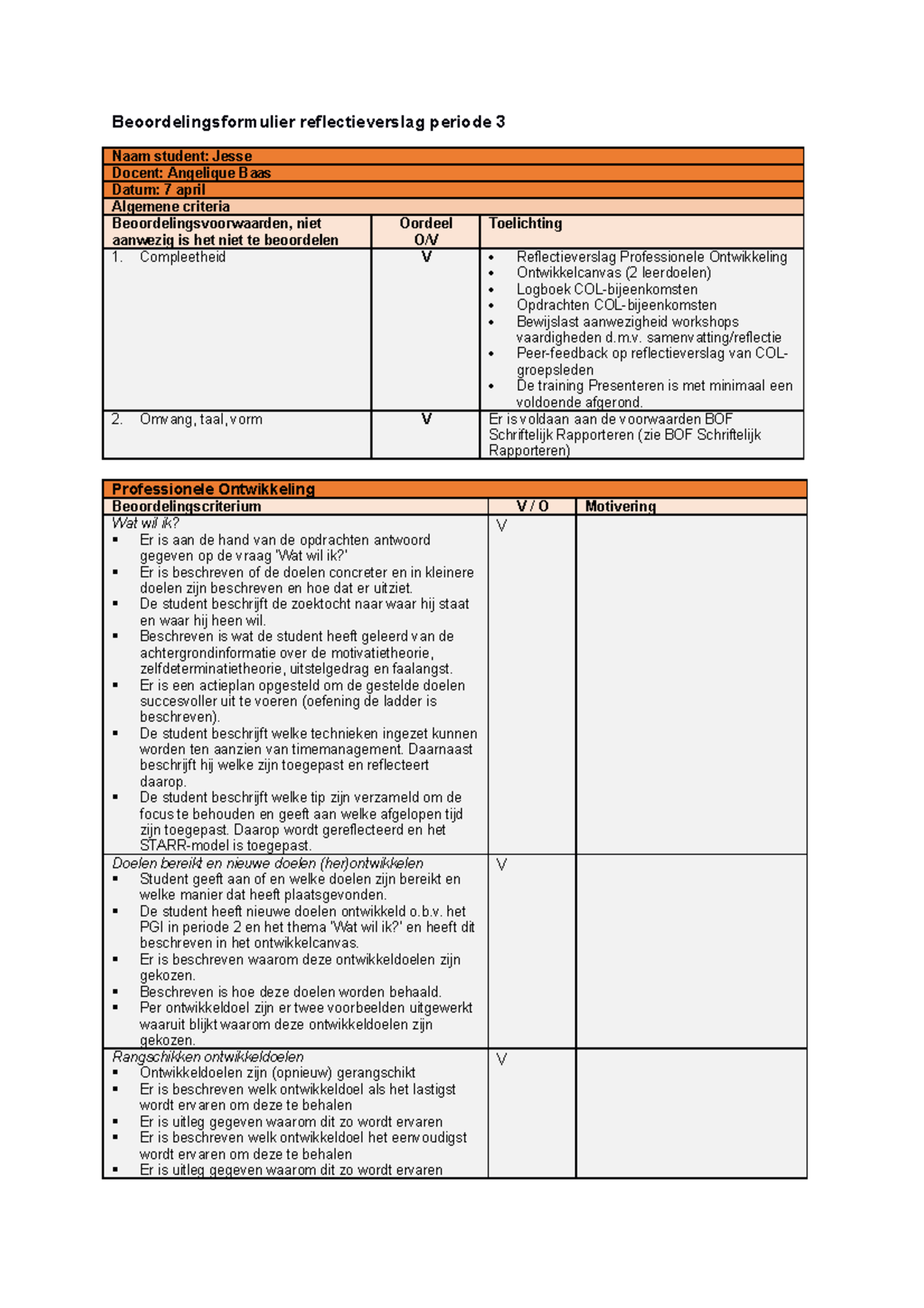 BOF reflectieverslag periode 3 - Beoordelingsformulier reflectieverslag ...
