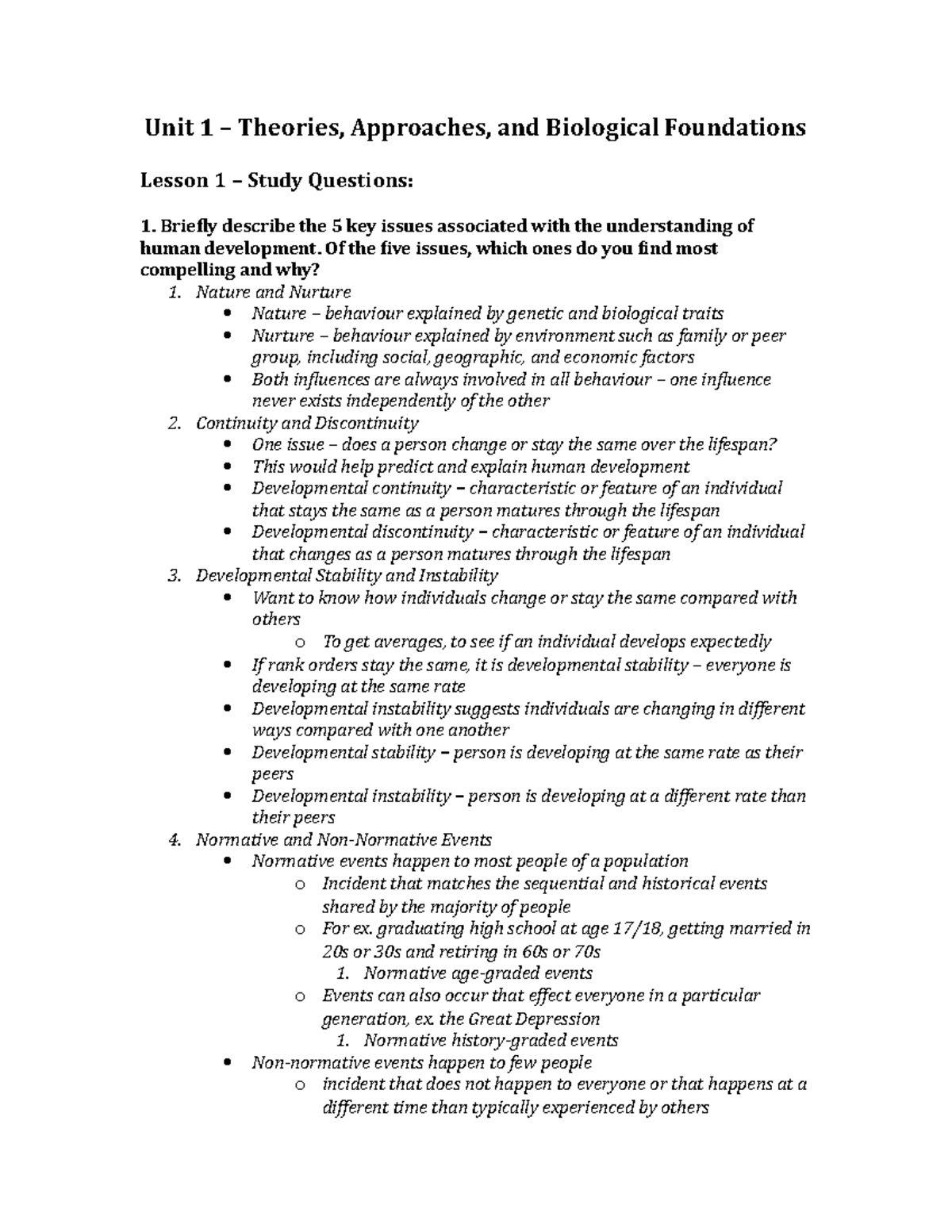 Unit 1 – Lesson 1 - Unit 1 – Theories, Approaches, and Biological ...