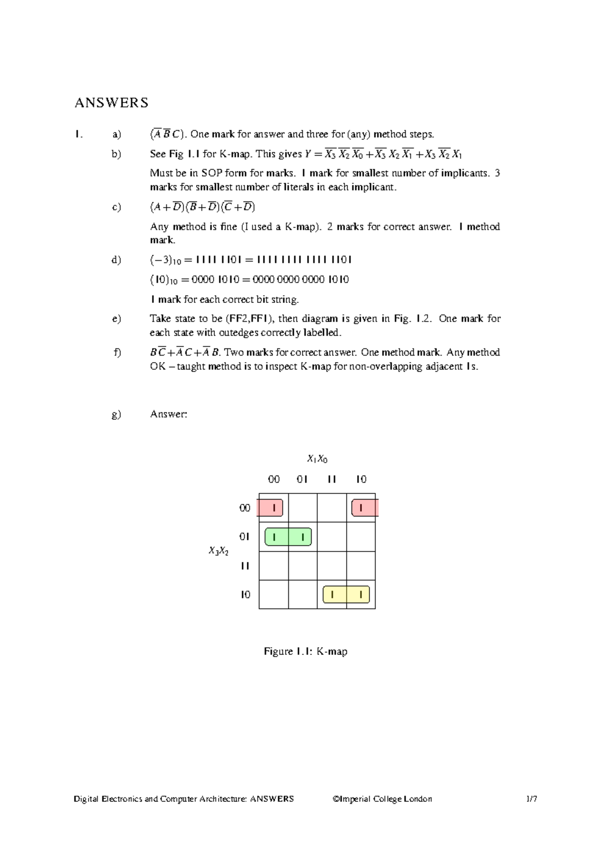 ELEC40003 DECA Solutions - ANSWERS a) (A B C). One mark for answer and ...