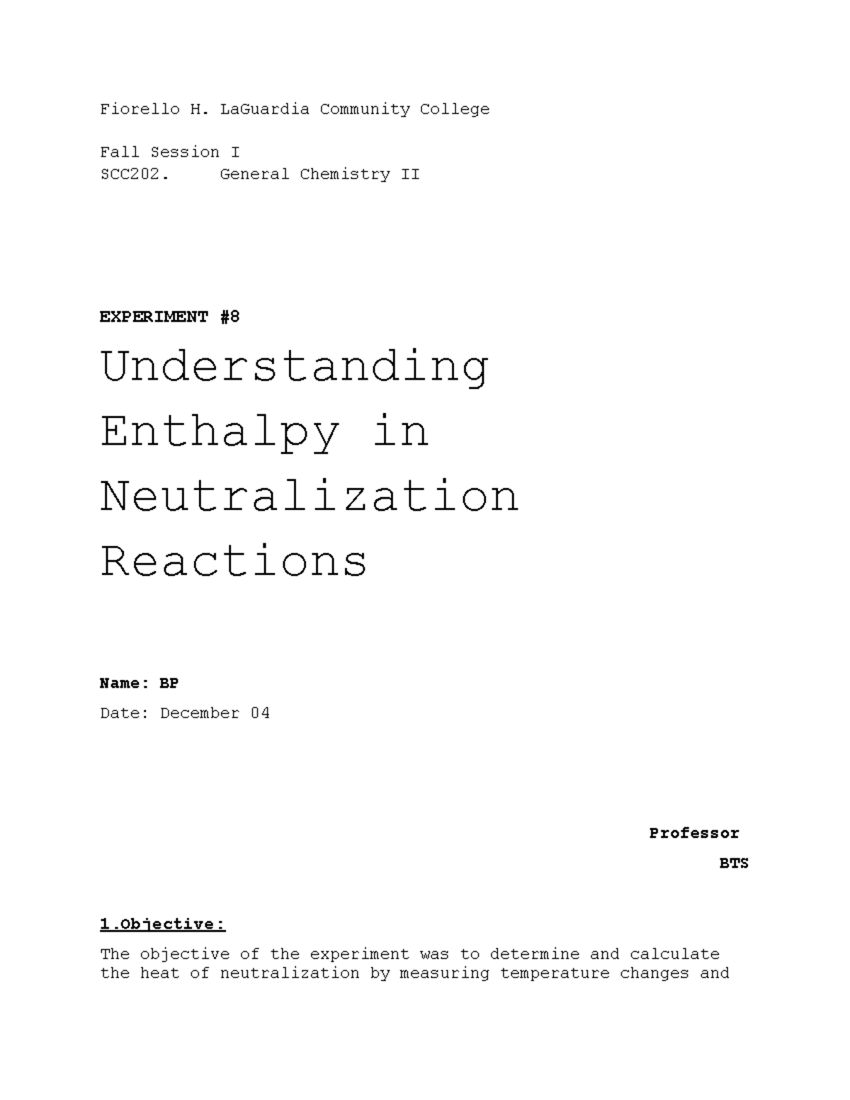 Lab8-Understanding Enthalpy in Neutralization Reactions - Fiorello H ...