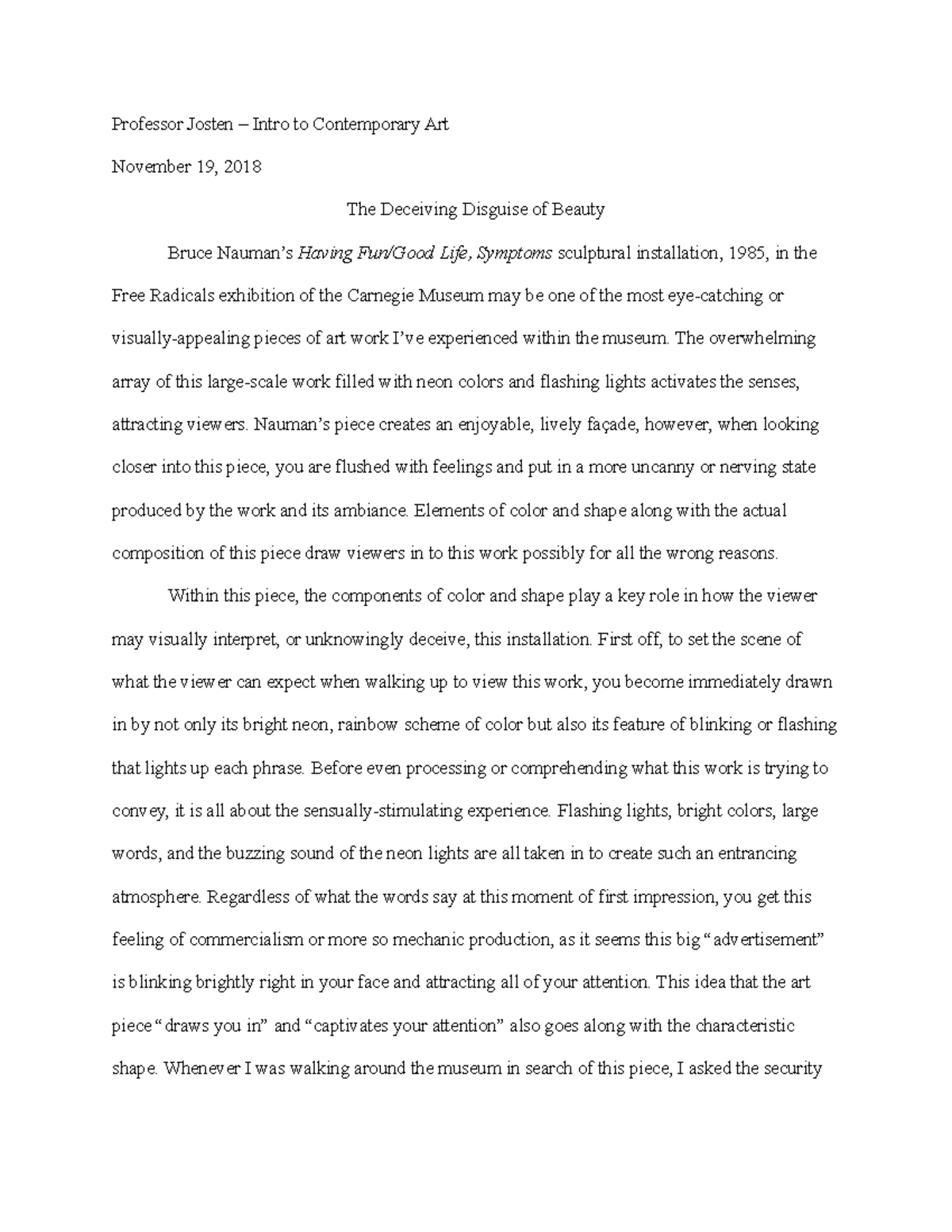 Art Formal Analysis Paper 2 - Professor Josten – Intro to Contemporary ...