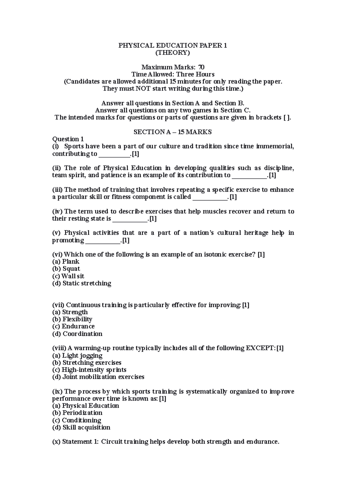 Physical Education SQP 2 - PHYSICAL EDUCATION PAPER 1 (THEORY) Maximum ...