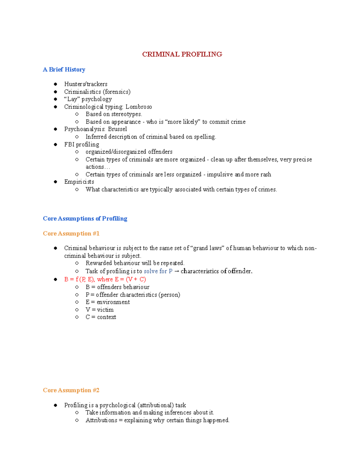 Criminal Profiling - lecture notes - CRIMINAL PROFILING A Brief History ...
