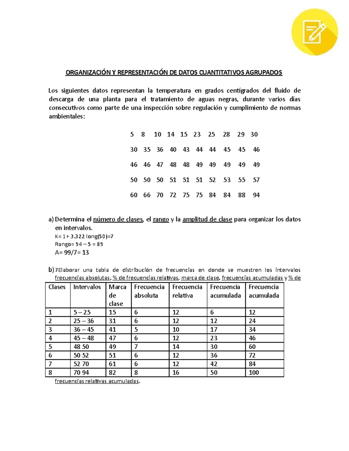 Actividad 4 Organizacion y representacion de datos cuantitativos agrupados - ORGANIZACIÓN Y ...