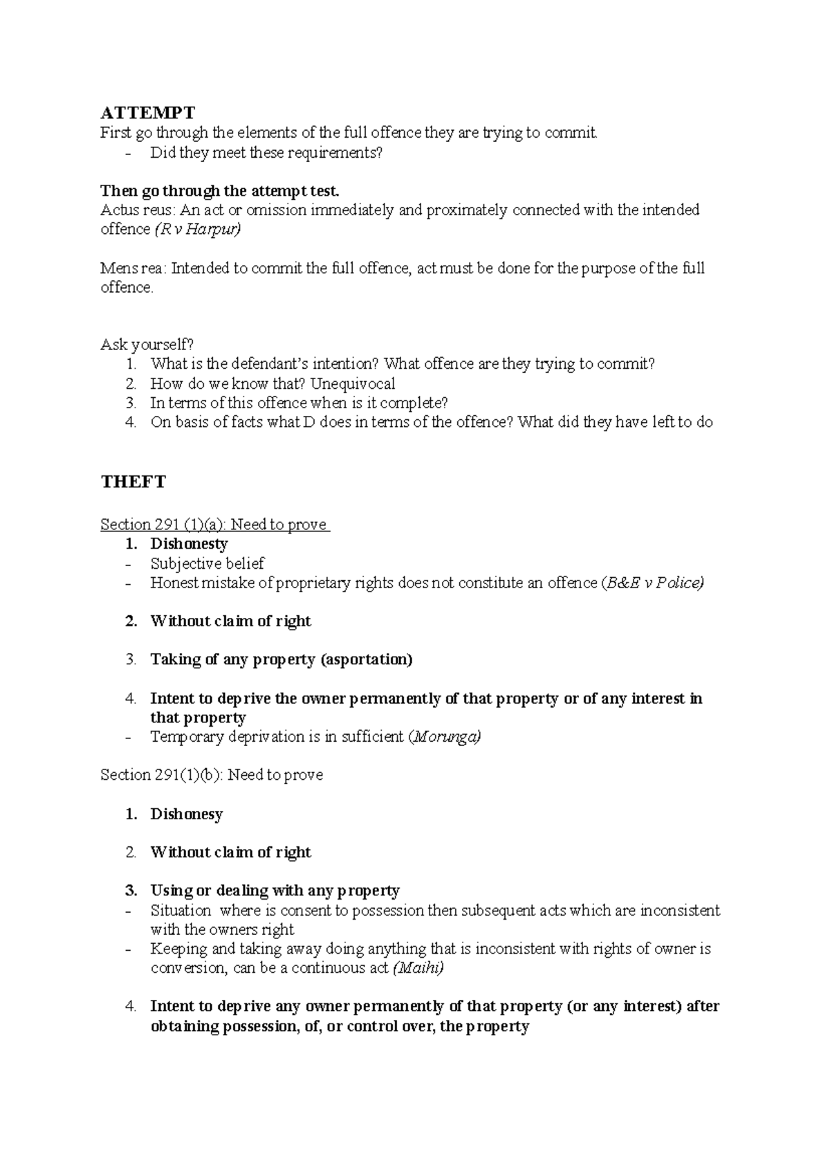 Attempt + theft structures - ATTEMPT First go through the elements of ...