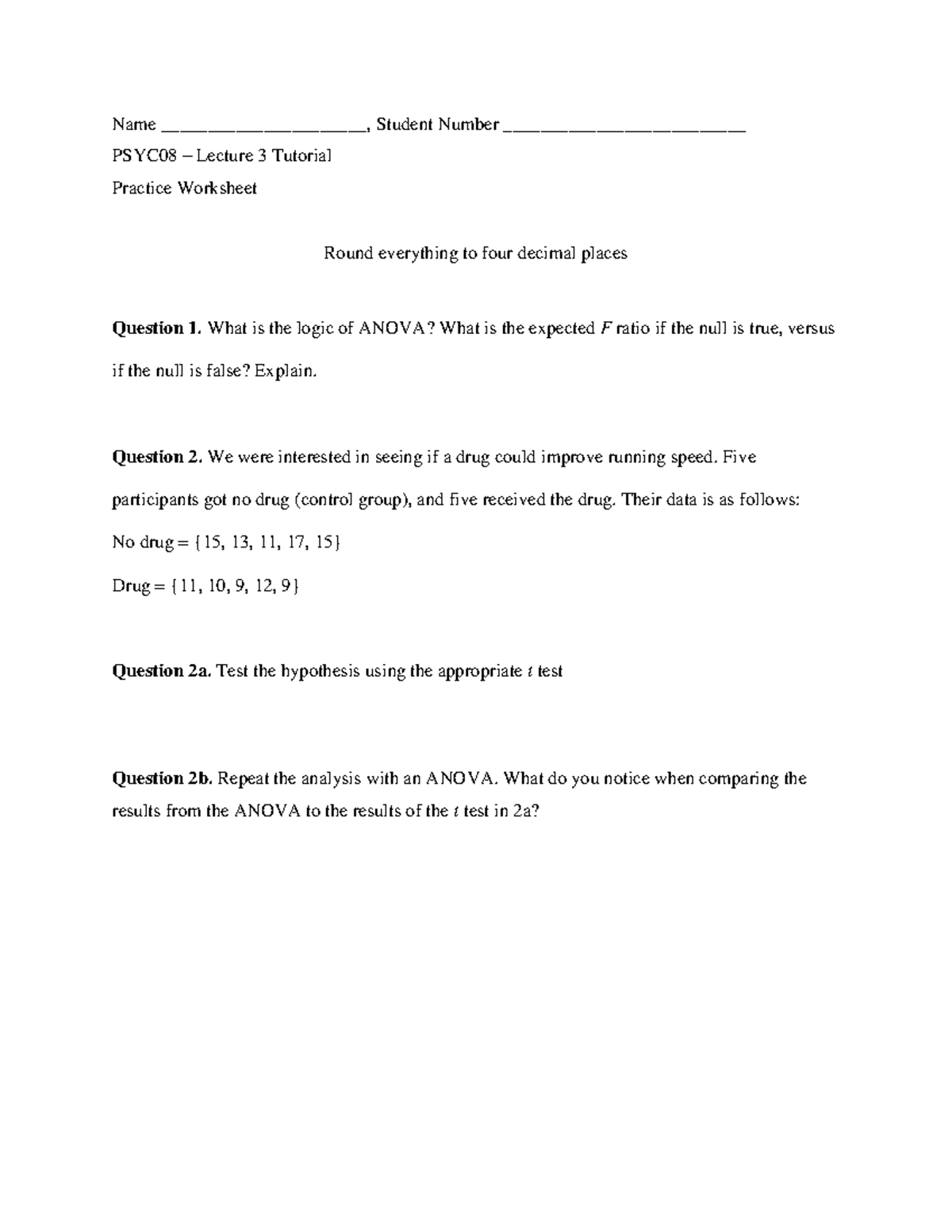 Tutorial 3 Practice Worksheet Name Student