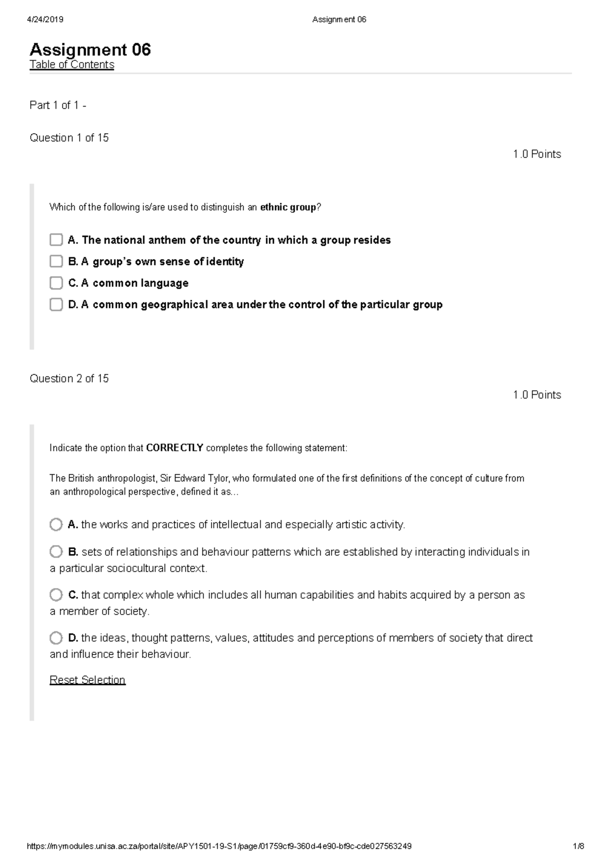 My Modules APY1501-19-S1 Assignment 06 - Assignment 06 Table of ...
