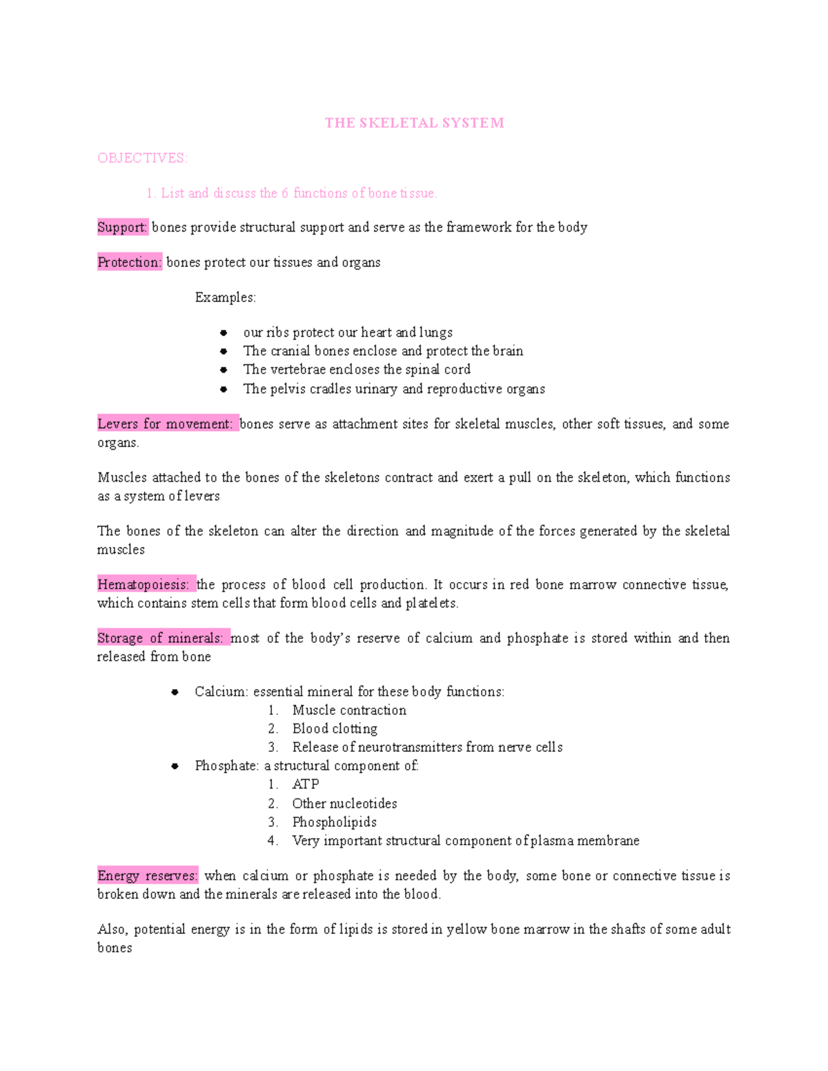 Ch 7 - skeletal system study guide - THE SKELETAL SYSTEM OBJECTIVES ...