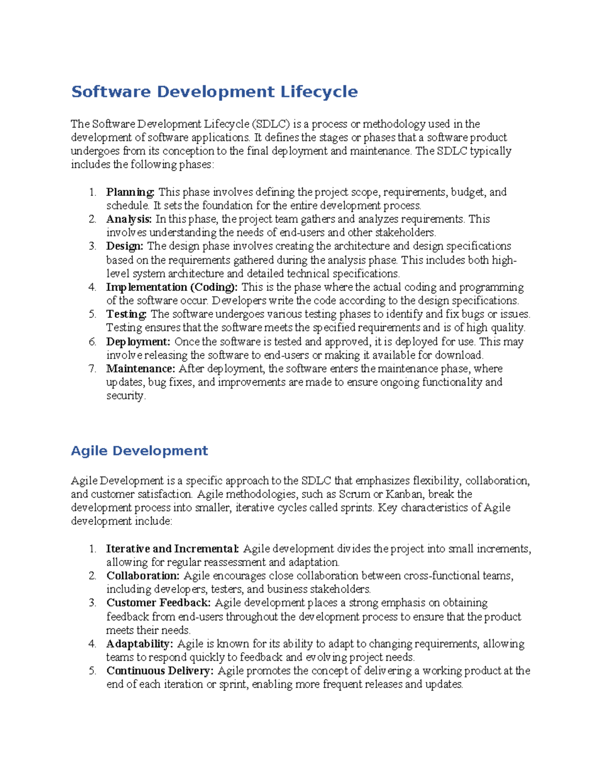 SDLC - Software Development Lifecyle and Agile Development - Software ...