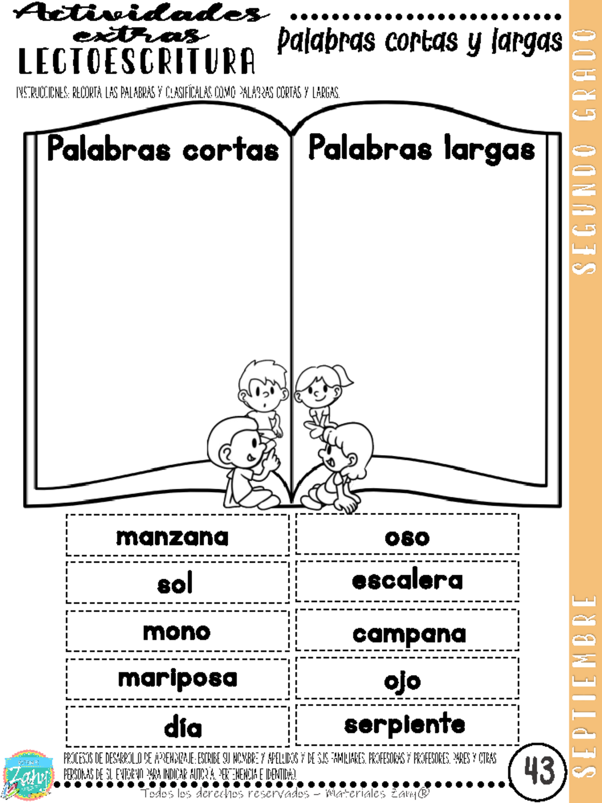 Actividades extra septiembre - Palabras cortas y largas 43 extras ...