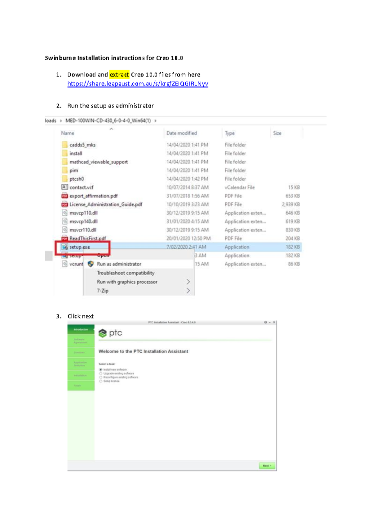 1 Swinburne Creo 10.0 Installation updated - Copy - Swinburne ...