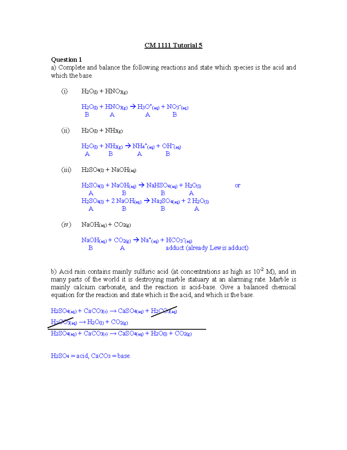 CM 1111 Tutorial 5 with answers - CM 1111 Tutorial 5 Question 1 a ...