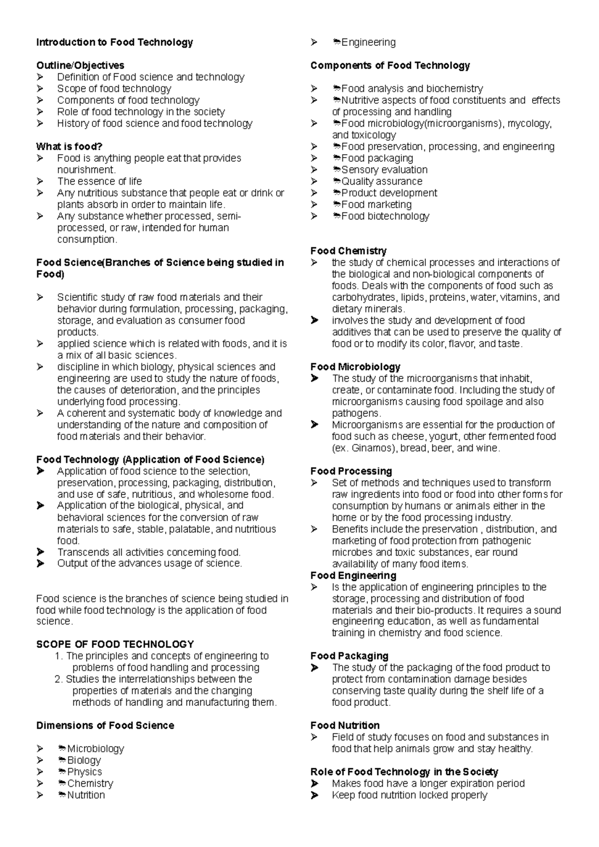 Intro TO FT Topic 1 - Introduction to Food Technology Outline ...