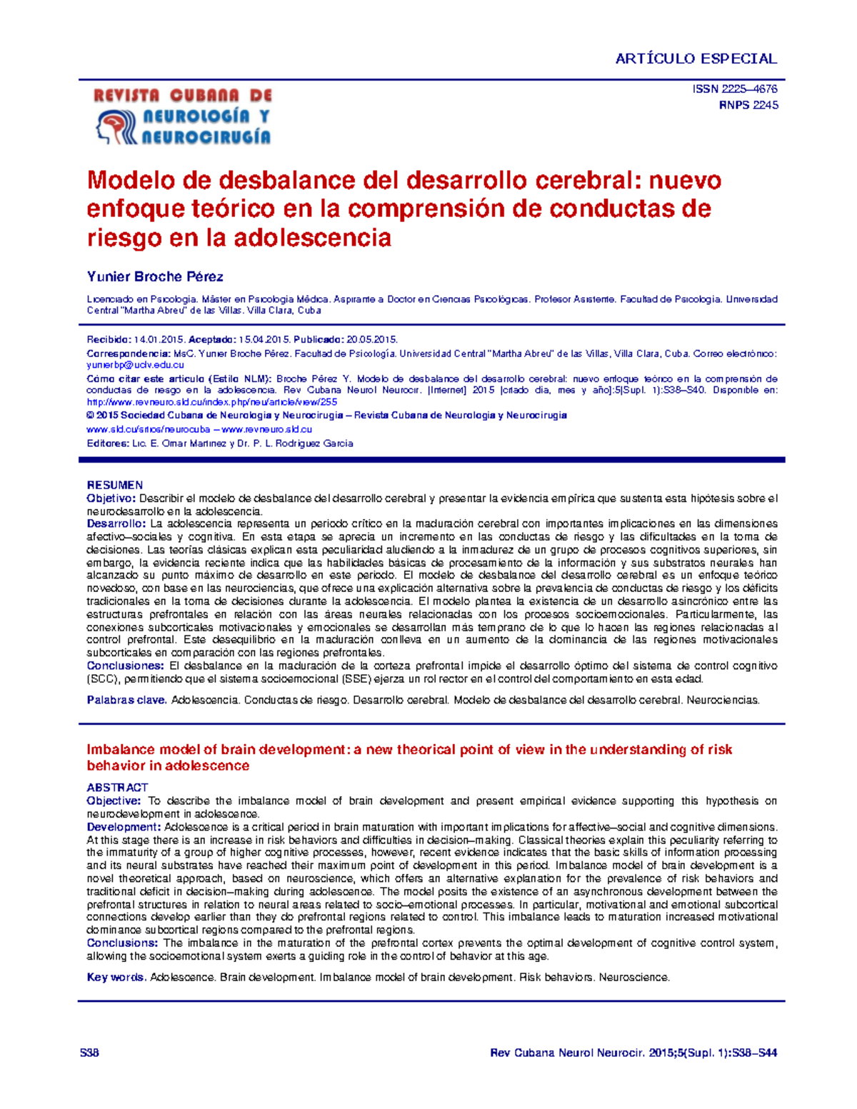 Modelo de desbalance del desarrollo cerebral nuevo enfoque teórico ...