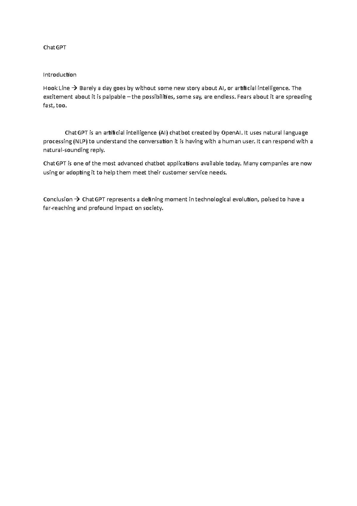 Chat GPT - Essay Writing - ChatGPT Introduction Hook Line Barely a day ...