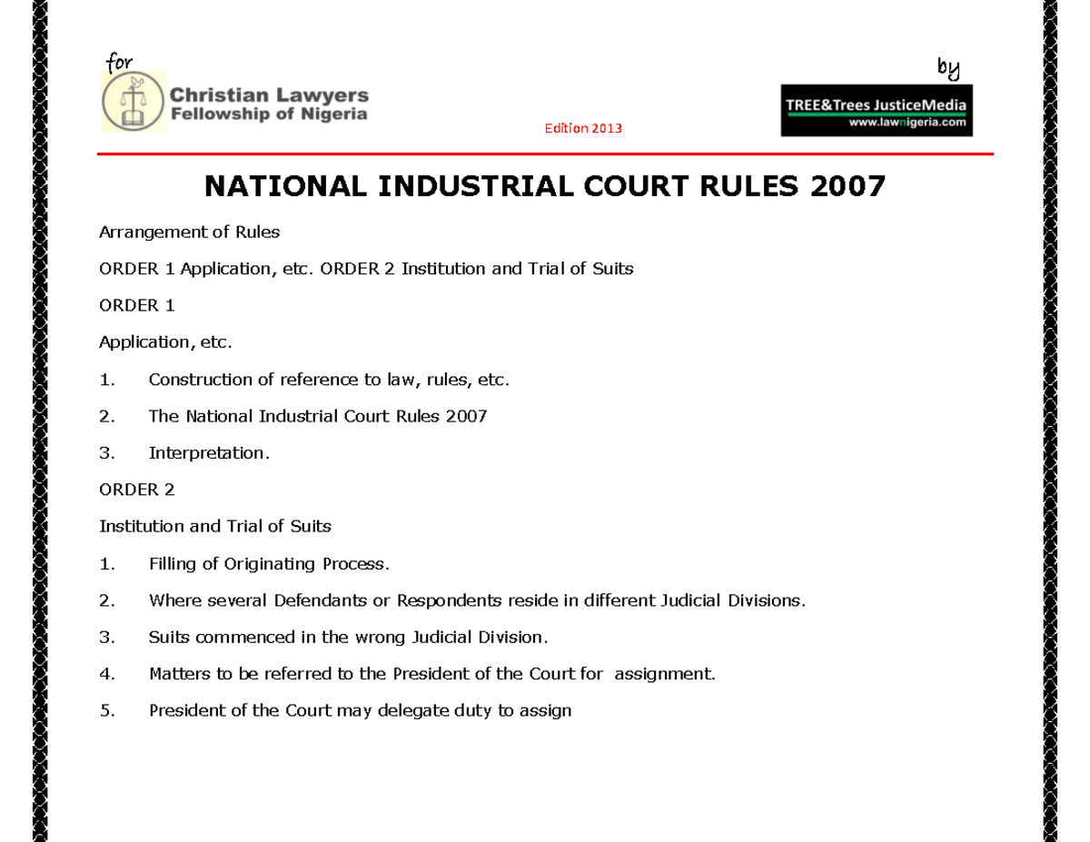 National Industrial Court Rules 2007 - Edition 2013 NATIONAL INDUSTRIAL ...