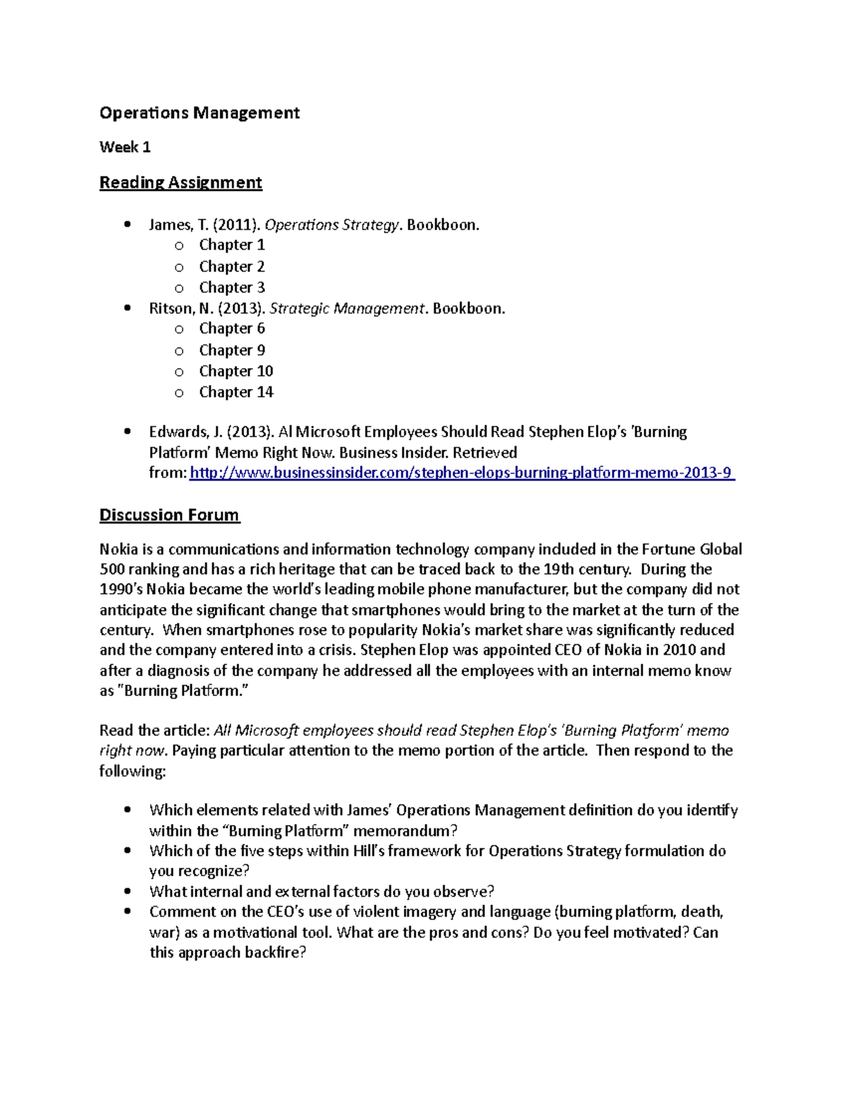 Ops Mgmt Lesson 1 Learning Guide - Operations Management Week 1 Reading ...