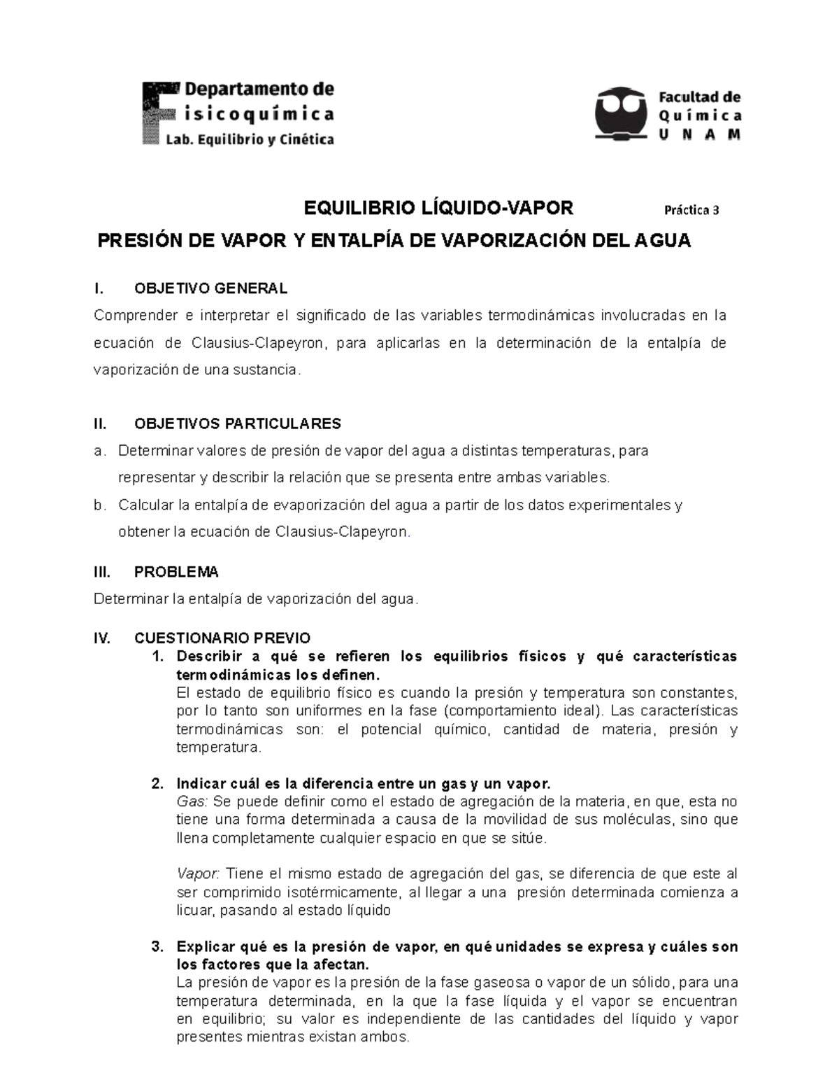P3. Presión de vapor - EQUILIBRIO LÍQUIDO-VAPOR Práctica 3 PRESIÓN DE ...
